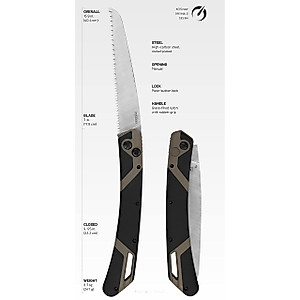 Kershaw Taskmaster Saw 2, 7" Serrated Blade, Outdoor Compact Folding Saw, Push-Button Opening Lock, Tan