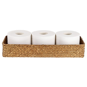 Sumnacon Toilet Paper Basket Bathroom Toilet Paper Storage Basket Seagrass Back of Toilet Storage Basket for Toilet Paper Tissue Towel Woven Toilet Paper Organizer Basket for Bathroom Shelf, Caramel