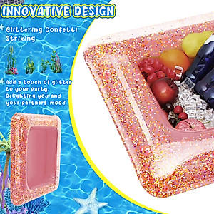 meekoo 3 Pcs Inflatable Cooler Inflatable Serving Bar Salad Ice Buffet Tray Container for Party with Glittering Confetti Drain Plug for Food Drink Pool Beach BBQ Picnic, 1 Rectangle 2 Square (Pink)