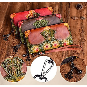 LMKIDS Retro Genuine Leather Wallets for Women Embossed Women's Purse Ladies Clutch Purse with Tassel (Style 1)