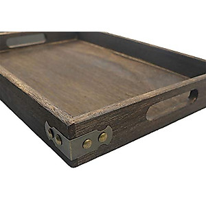 14 Inches Wooden Serving Tray with Handles, Rustic Paulownia Wood Coffee Table Tray