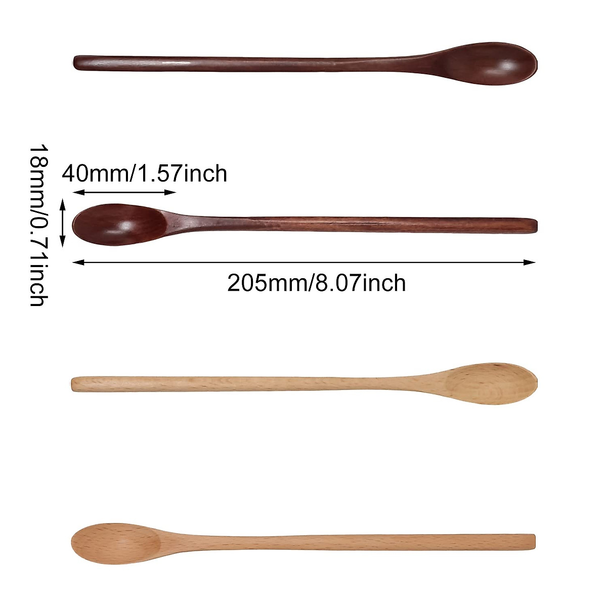Honbay 4PCS Long Handle Wooden Coffee Spoons Wood Mixing Teaspoons Iced Tea Spoons for Espresso Milkshake Cold Drink and Spices (2 Color)