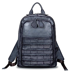 IVTG Genuine Leather Large Backpack for Men Vintage Laptop Knapsack Purse Rucksack Daypack High Capacity for Travel Bag (Gray)