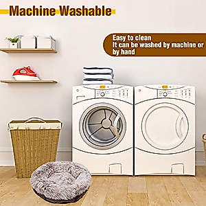 KOOLTAIL Cat Bed, Super Soft Plush Calming Cute Warm Cat Beds for Indoor Warm in Winter, Marshmallow Pet Bed，Anti Anxiety Donut Cuddler Round Dog Kitty Bed Furry Cushion Bed Washable (Brown)