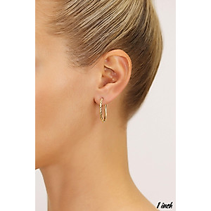 14k Gold Hand Engraved Diamond-cut Round Hoop Earrings -1'' Diameter (yellow-gold)…