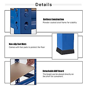 Tangkula 5-Tier Storage Shelves, Heavy Duty Steel Frame Muscle Rack 60in Garage Shelf with Adjustable Shelves, Boltless Shelving Unit for Free Combination, Metal Utility Shelves (1, Navy Blue)