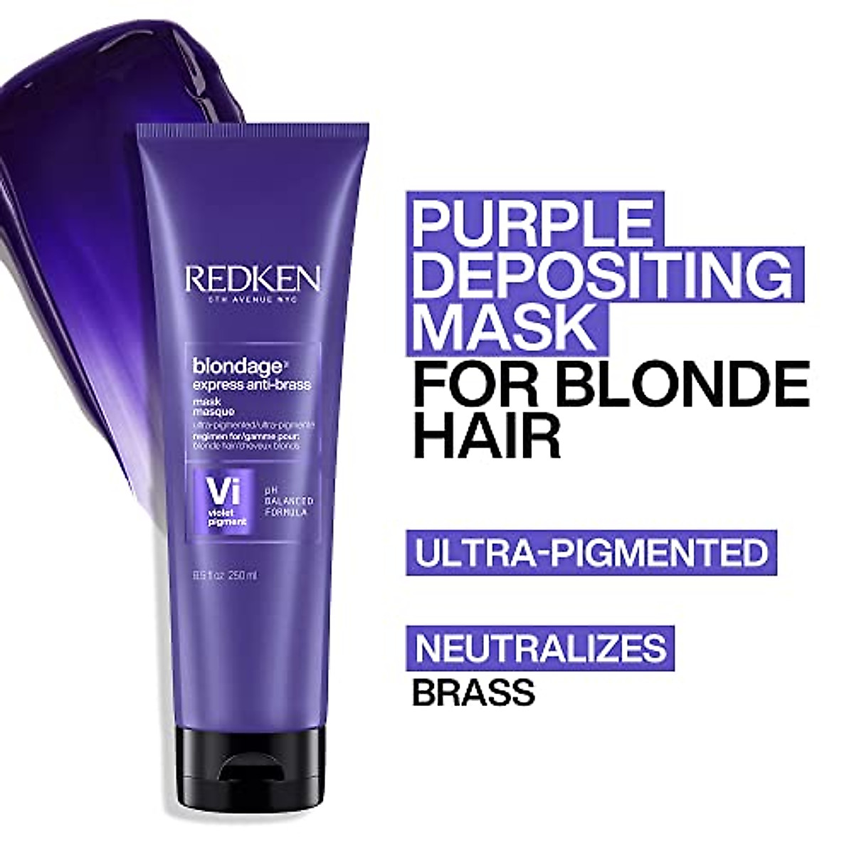 Redken Blondage Express Anti-Brass Mask For Blonde & Highlighted Hair - Ultra-Pigmented Purple Mask For Blonde Hair