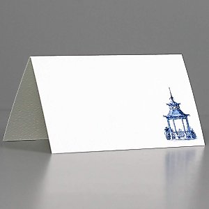 Nancy Nikko Place Cards - Blue and White GAZEBO PAGODA for Weddings, Showers, and Dinner Parties. Table Tent Style, Scored for easy folding. Available in Pkgs of 12/25 / 50 (50)