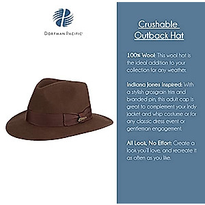 Indiana Jones Men's Wool Felt Fedora, Brown, Large