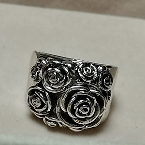 GUIDECUN Chic Vintage Stainless Steel Three-Dimensional Rose Flower Promise Statement Cocktail Party Chunky Ring (US Size 8)