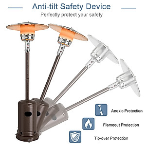 COSTWAY Patio Heater, 50000 BTU Propane Heater with Stainless Steel Burner and Wheels, Standing Portable Outdoor Heater for Patio, Garden, Backyard, Porch (Bronze)