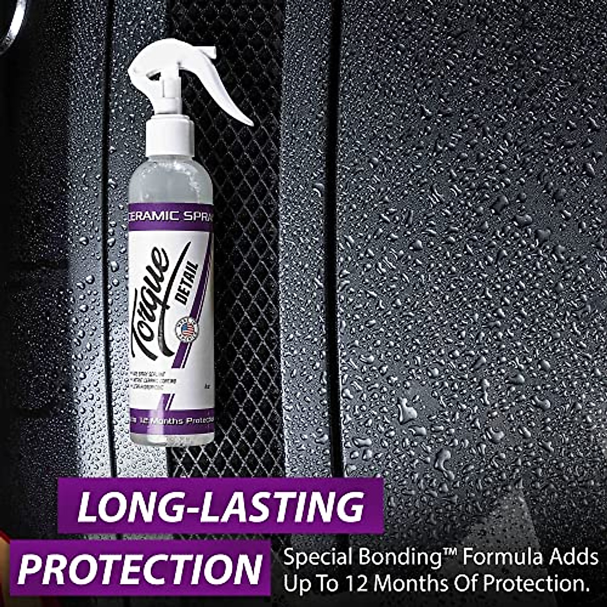 Torque Detail Ceramic Spray - Easy to Apply, Ceramic Coating Spray - Proprietary Silica Formula (Nano SiO2) Seals & Shields Car’s Clear Coat - Hydrophobic Protection & High-Gloss Shine (8 oz)