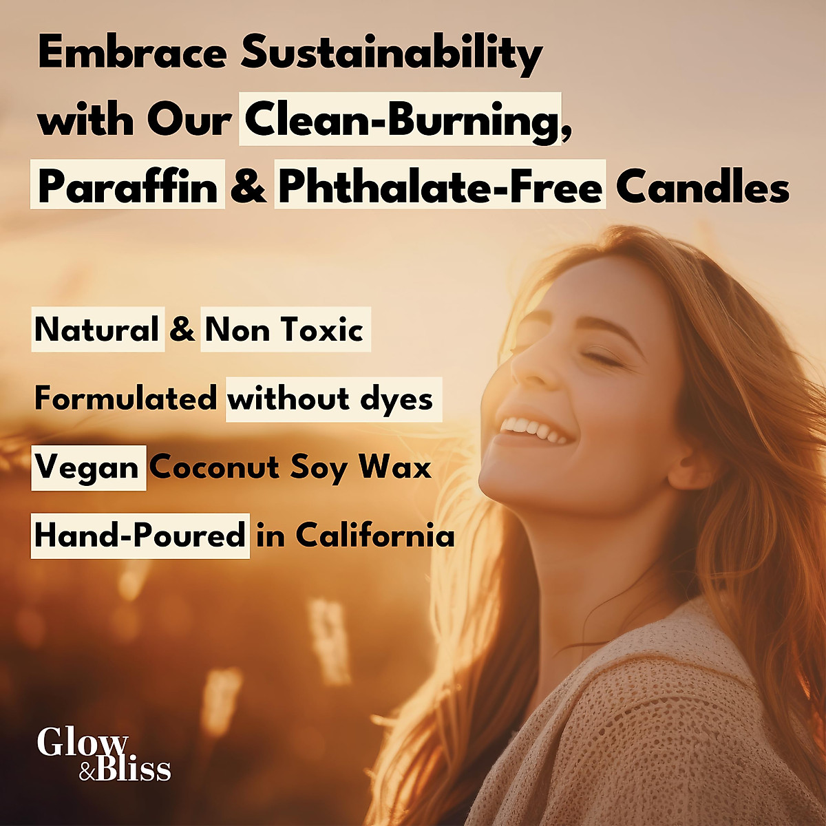 GLOW & BLISS Scented Candles - Jar Soy Candles for Home Scented, Wood Wicked Candles with 45-55 Hour Burn Time, Hand-Poured & All Natural Soy Coconut Wax - Orchid Black Berry (8 oz)