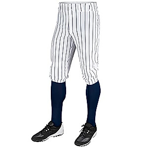 CHAMPRO Triple Crown Knicker Style Baseball Pants with Knit-in Pinstripes and Reinforced Sliding Areas, White,Navy, x-Large