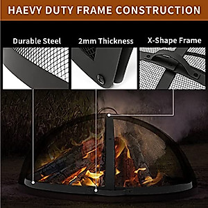Fire Pit Spark Screen Cover Accessory Easy-Opening Outdoor Backyard Heavy-Duty Round Fire Mesh Screen Guard Hinged Door-24 Inch