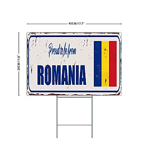 Autravelco Proud to Be from Romania Yard Lawn Sign 12x18 Inch Flag Sports Bar Party Events Personalized Lawn Sign for Rent House Lawn Yard Decorations