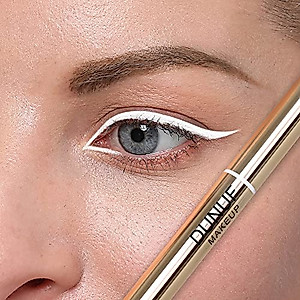 DUNUF MAKEUP 2 in1 Waterproof Liquid Eyeliner, Pitch Black, White,white liquid liner，0.02 Fl Oz (Pack of 1)