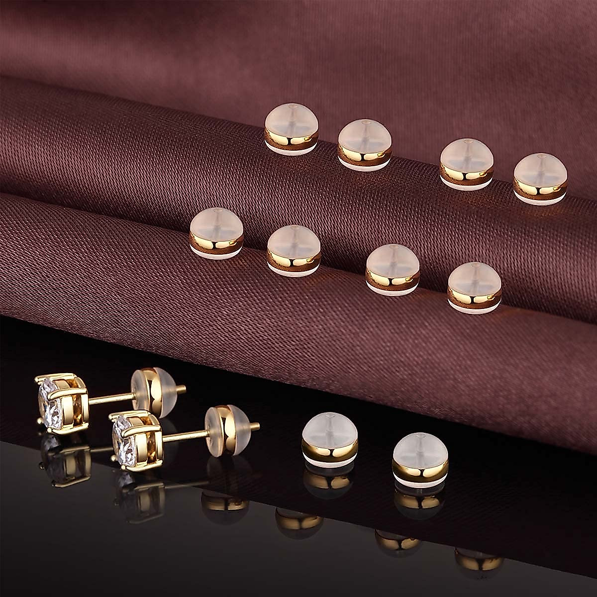 DELECOE 12pcs Soft Silicone Earring Backs for Studs Silver&Gold Belt Rubber Earring Backs Replacements Hypoallergenic Safety Plastic Earring Back for Studs Earring Hoops Fish Hook