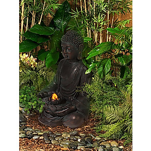 Meditating Buddha Zen Outdoor Floor Bubbler Water Fountain 24" High with LED Light Decor for Table Desk-Top Garden Yard Patio Porch Home Bedroom House Living Room Relaxation - John Timberland