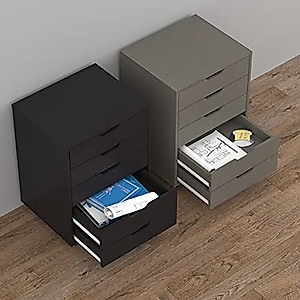 SANYOAC 5 Drawer Chest, Mobile File Cabinet with Wheels, Wood Storage Cabinets, Home Office Storage Cabinet, Mobile Lateral Printer Stand with Removable Wheels(Beige Grey)