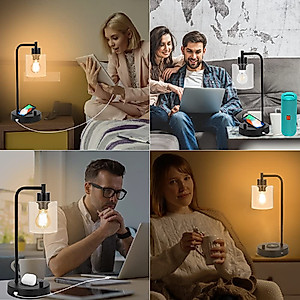 E-Senior Set of 2 Industrial Table Lamp, Wireless Charging Nightstand Lamp, Bedside Lamp with USB, Fully Stepless Dimmable Table Lamp for Bedroom Living Room Office (LED Bulbs Included)