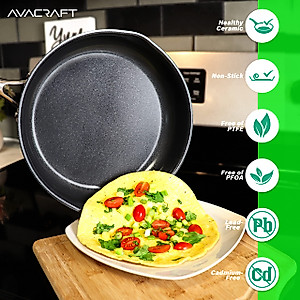 AVACRAFT Ceramic Nonstick Frying Pan with Lid, Egg Pan, Ceramic Nonstick Skillet, 100% PFOA, PTFE Toxins Free Cooking Pan, Best Ceramic Pans for Cooking (10 Inch Non-Stick Frying Pan)