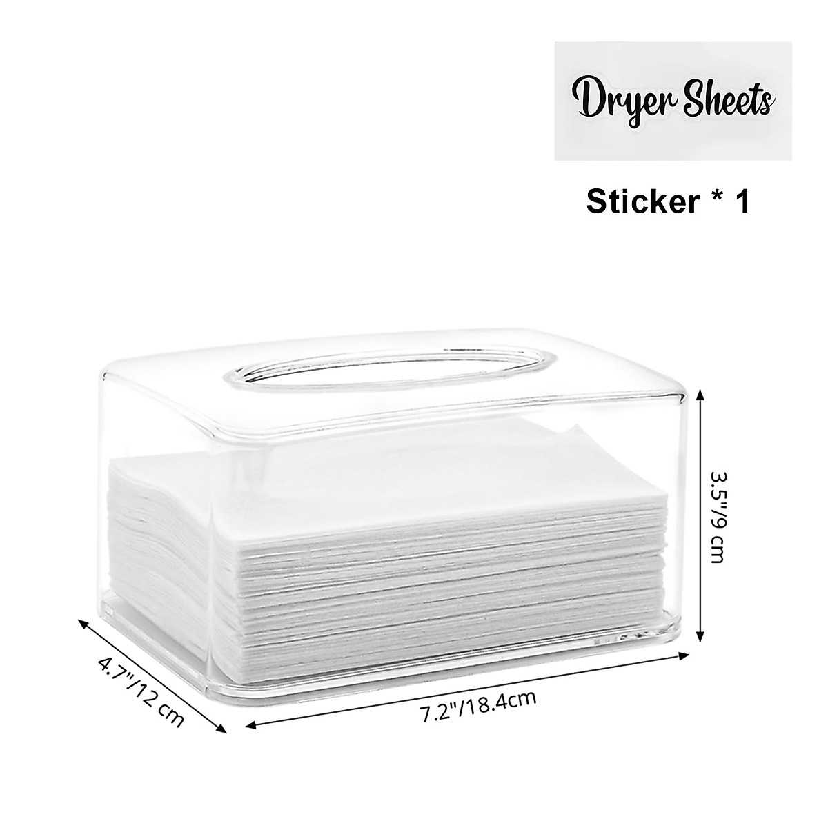 VOTLEVT Dryer Sheet Holder, Clear Dryer Sheet Container, Dryer Sheet Dispenser Box for Laundry Room, Plastic Rectangular Tissue Box Holder Organization