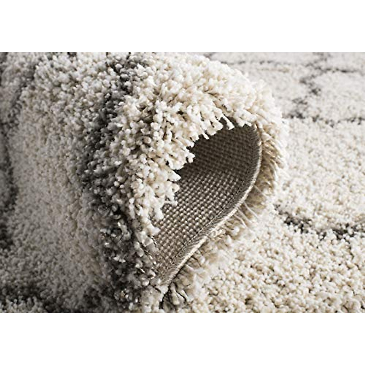 SAFAVIEH Hudson Shag Collection Area Rug - 8' x 10', Ivory & Grey, Moroccan Trellis Design, Non-Shedding & Easy Care, 2-inch Thick Ideal for High Traffic Areas in Living Room, Bedroom (SGH282A)