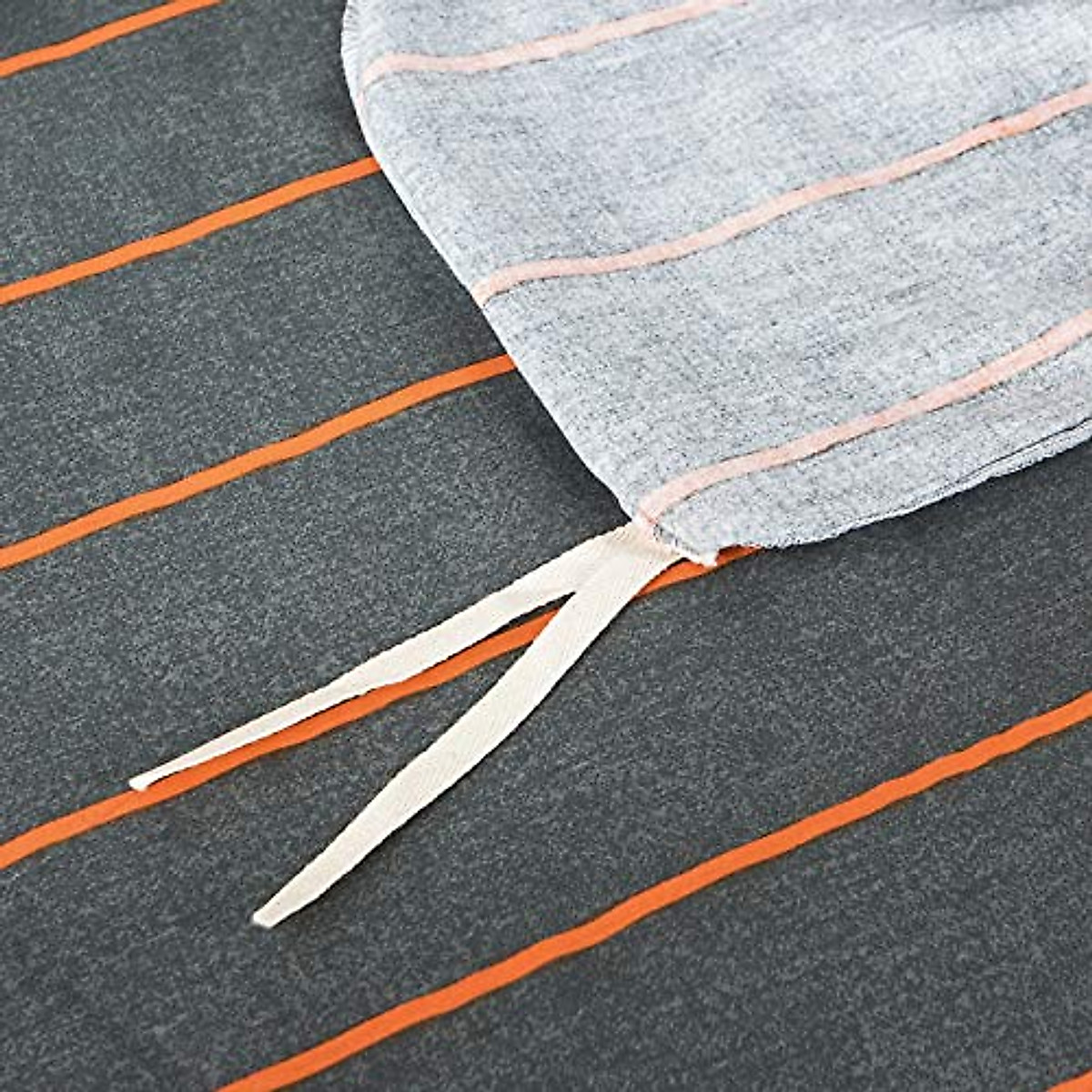 YuHeGuoJi Grey Striped Duvet Cover Queen 100% Cotton Orange Plaid Duvet Cover 3 Pcs Set 1 Reversible Gingham Duvet Cover with Zipper Ties 2 Pillowcases Neutral Modern Gray Geometric Bedding