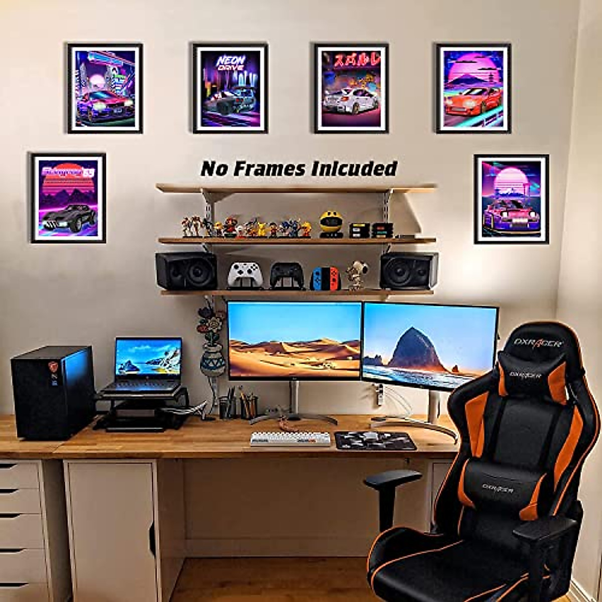 Tokyo Street Racing Wall Art Prints, Japanese Wall Art Modern Urban Neon Posters, Tokyo Skyline Mount Fuji Car Canvas Art Painting for Living Room Boys Room Wall Decor, Set of 6 - (8"x10" Unframed)