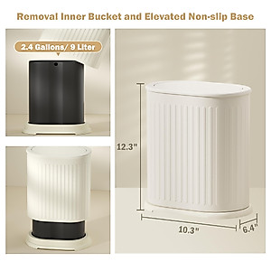 QINOFEN Stainless Steel Small Bathroom Trash Can with Pop up Lid 9L/2.4 Gallon Metal Waste Basket with Removable Liner Bucket,Slim Garbage Can Bin Under Desk/Sink for Bedroom,Office,Toilet,Diaper