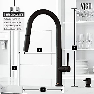 VIGO Greenwich Matte Black Kitchen Faucet with Pull-Down Sprayer | Solid Brass Faucet for Kitchen Sink with Bolton Soap Dispenser | Single-Handle Kitchen Sink Faucet with Swivel Sink Sprayer