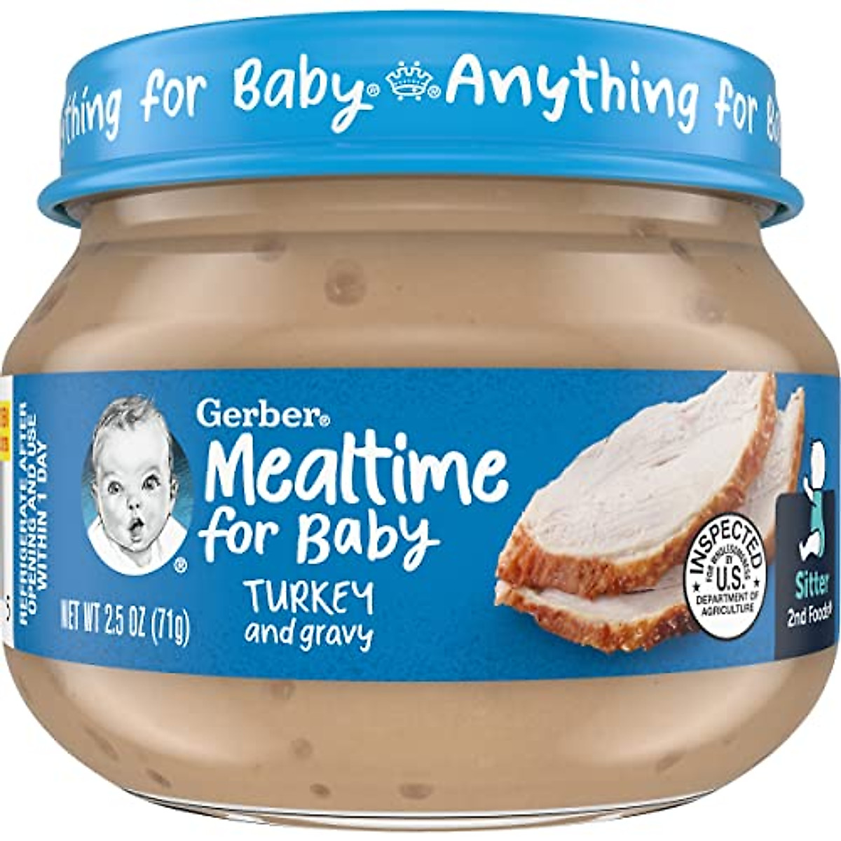 Gerber Mealtime for Baby 2nd Foods Baby Food Gravy Jars, Turkey & Gravy, Non-GMO Pureed Baby Food with Protein & Zinc, 2.5-Ounce Glass Jars (Pack of 20 Jars)