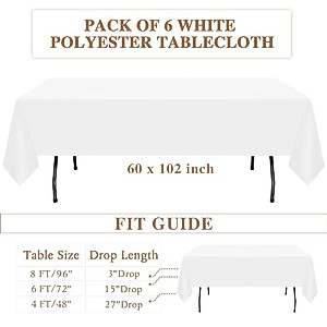 Tablecloth,Polyester Table Cloth, Wrinkle Resistant Washable Polyester Table Cover for Wedding Dining Table Buffet Parties and Camping. (White, 60×102 Inch 6pack)