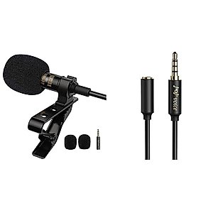 PoP voice Professional Lavalier Microphone with 8 Feet Extension Cable for iPhone PC Mac YouTube Interview Video