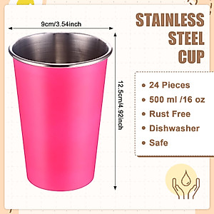 Hushee 24 Pack 16 oz Stainless Steel Pint Cups Metal Cups 24 Colors Unbreakable Drinking Glasses Water Tumblers Stackable Cup for Kids Adults Bar Home Restaurant Travel Picnic Camping Outdoor