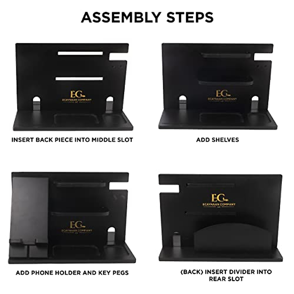 Wood Phone Docking Station Key Holder Wallet Stand Watch Organizer for Men Husband Dad - Anniversary Birthday Father Black Walnut