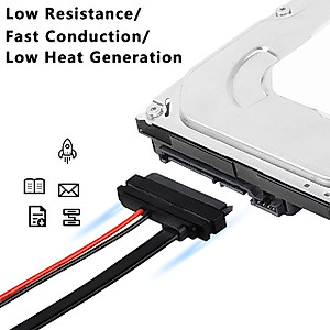 XMSJSIY Slimline Sata 13 Pin Male to 22 Pin Sata Female Cable Adapter,Slimline Serial ATA 7+6 Pin to SATA 7+15 Pin Extension Connector for 2.5” HDD,SSD and Laptop CD-ROM - 2PCS 30cm…
