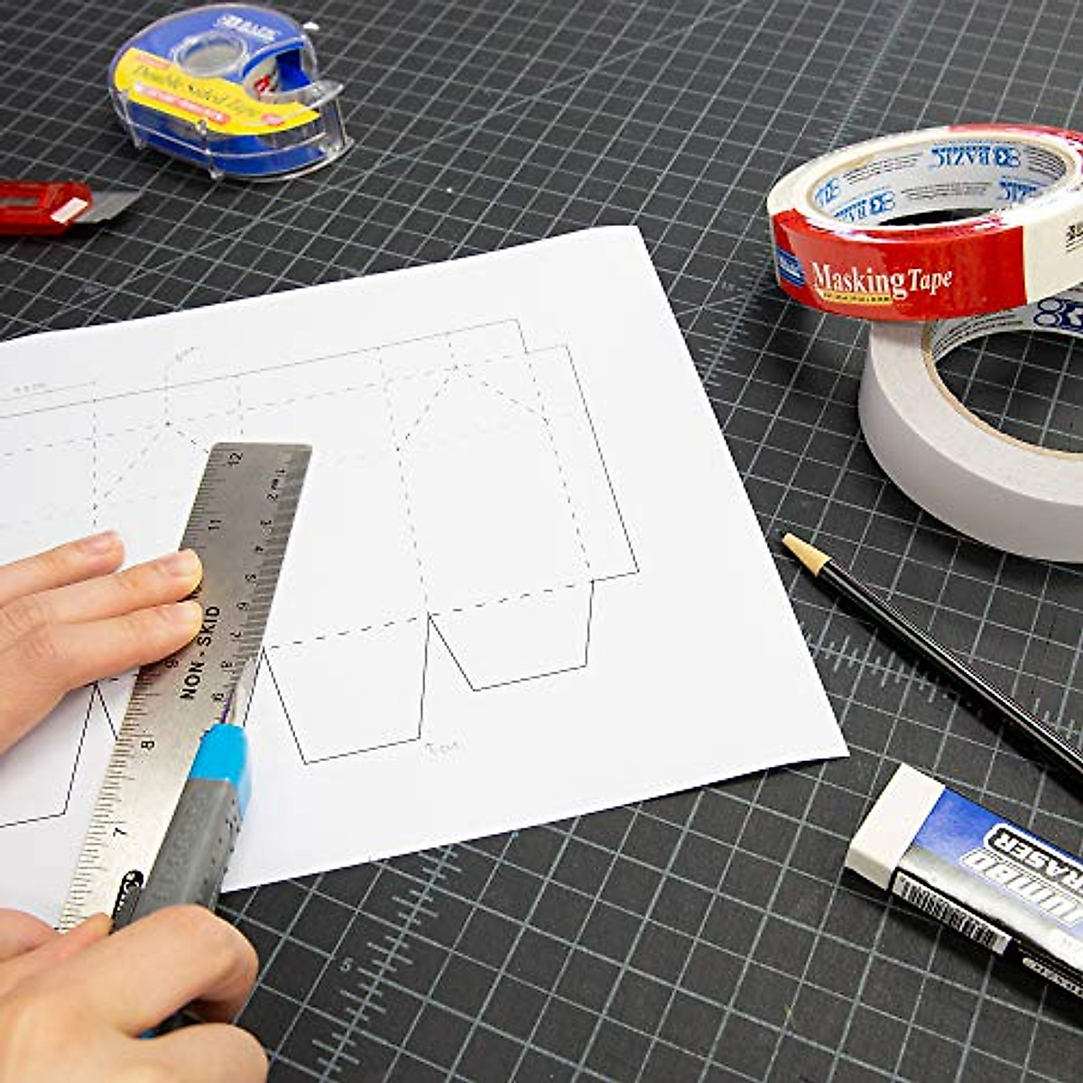 BAZIC Utility Knife Box Cutter 9 mm Blade, Rubber Grip Retractable Snap-Off Razor for Craft Cartons Boxes Office Home, 4-Pack