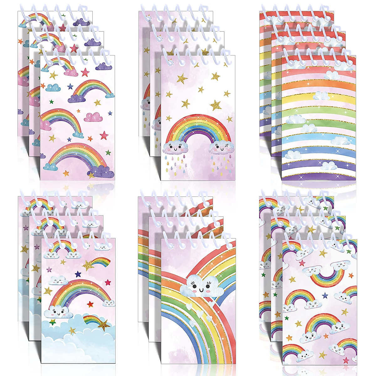 24 Pcs Mini Rainbow Notebook Party Favors Rainbow Mini Notepads 2.36 x 3.94 Inch Rainbow Spiral Notebook Bound Memo Note Books for Kids Back to School Office