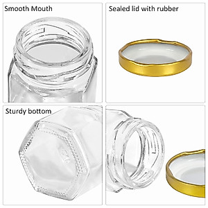 STARSIDE 48 Pack 1.5 oz Hexagon Glass Canning Jars with Gold Lids, Mini Jam Jars for Honey,Sauce,Baby Foods, Wedding Favors,DIY Small Spice Jars. Include 1 Pen and 80 Labels.