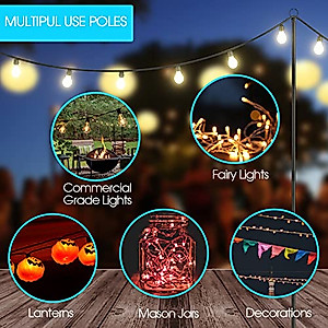 Espird Metal String Light Poles for Outdoor 2 Pack,10 Feet Outside Pole, Backyard Patio Light Poles for Parties Bistro Wedding,