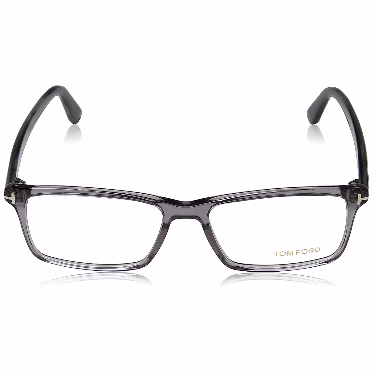 TOM FORD Men's TF 5408 Rectangular Eyeglasses 56mm, Transp. Grey, Grey Horn Effect Temples, Shiny Pall, 56/16/145