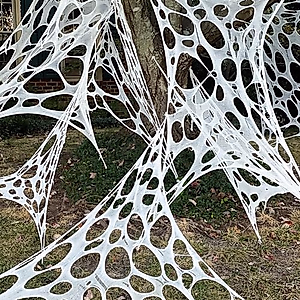 JOYSELLER Spider Web Halloween Decorations Outdoor, Stretchy 450 sqft Halloween Spider Web, Cut-Your-Own Flexible Spider Webbing for Halloween Decor (Spiders Not Included)