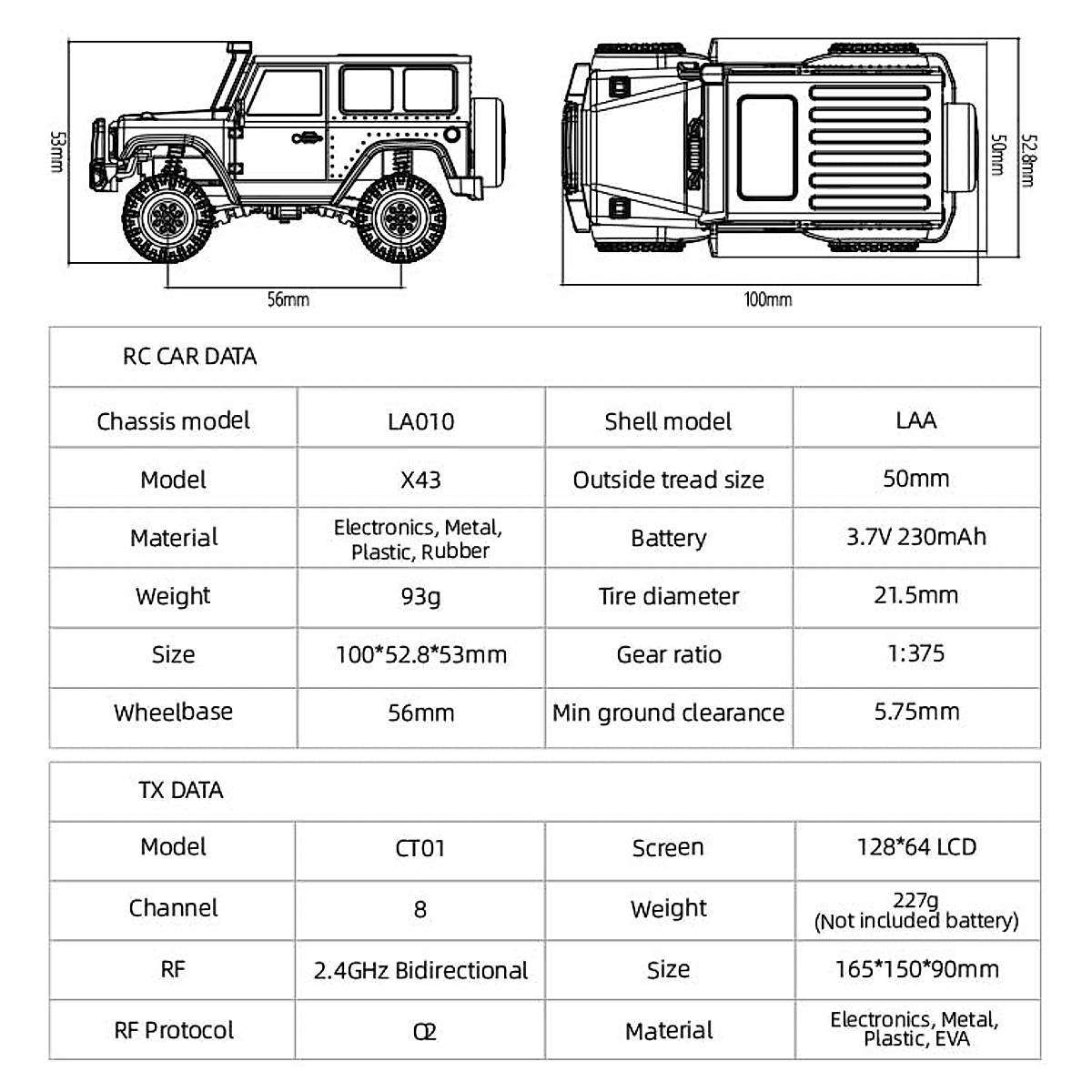 LDARC X43 Crawler RC Car 1:43 Full Scale Simulation RC Off-Road Vehicle 4WD Mini Climbing Toy with Remote Control (RTR Desert Yellow)