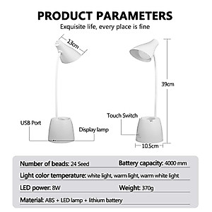 AIBAI Small Desk Lamp, Kids Desk Lamp with Pen Holder & Mobile Phone Stand, 3 Lighting Modes for Reading Kids Dorm& Mobile Phone Stand for Reading Dorm Home Office (White)