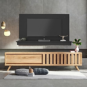 Naomi Home Deborah Floating Entertainment Center for up to 55 inch TVs, TV Wall Panel with LED Strip and Shelf, Floating TV Stand, Black