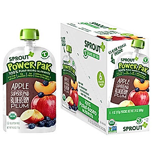 Sprout Organic Baby Food Toddler Power Pak Pouches Stage 4, Apple w/ Superblend Blueberry Plum, 4 Ounce Pouches (Pack of 12)