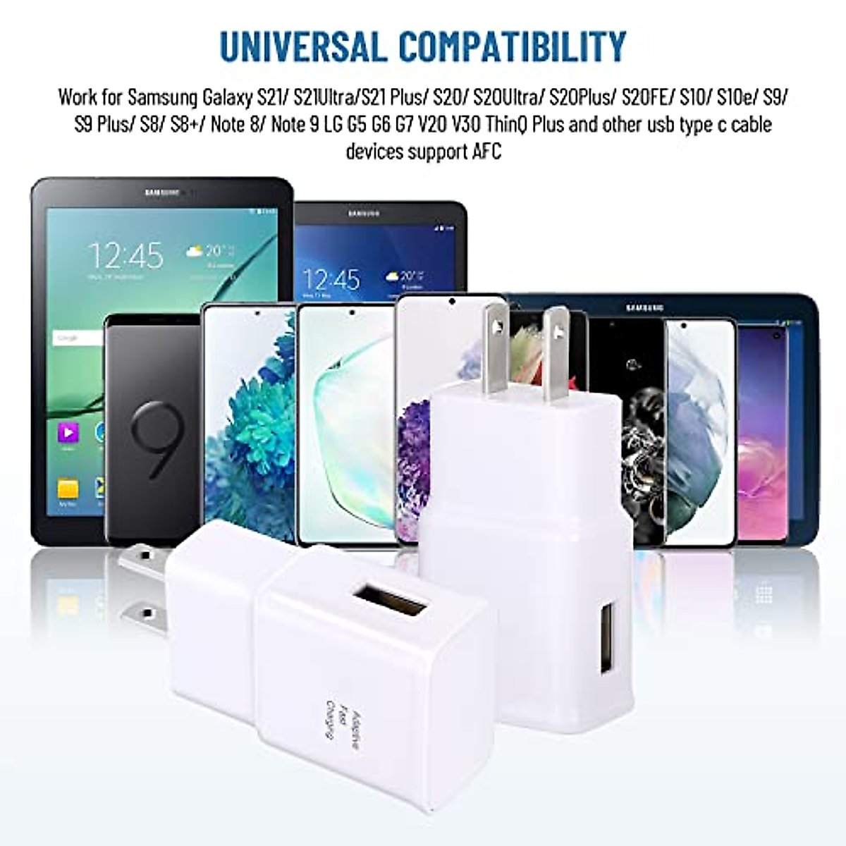Fast Charger with USB Type C Cable 10ft for Samsung Galaxy S10/S10e/S10 Plus/S9/S9 Plus/S8/S8 Plus/A13/S23/A30/A31/A32/A50/A51/A52/A53/Note 20/Note 10/Note 9/Note 8/S20/S20+/S21/S21+/S22 Ultra,2Pack