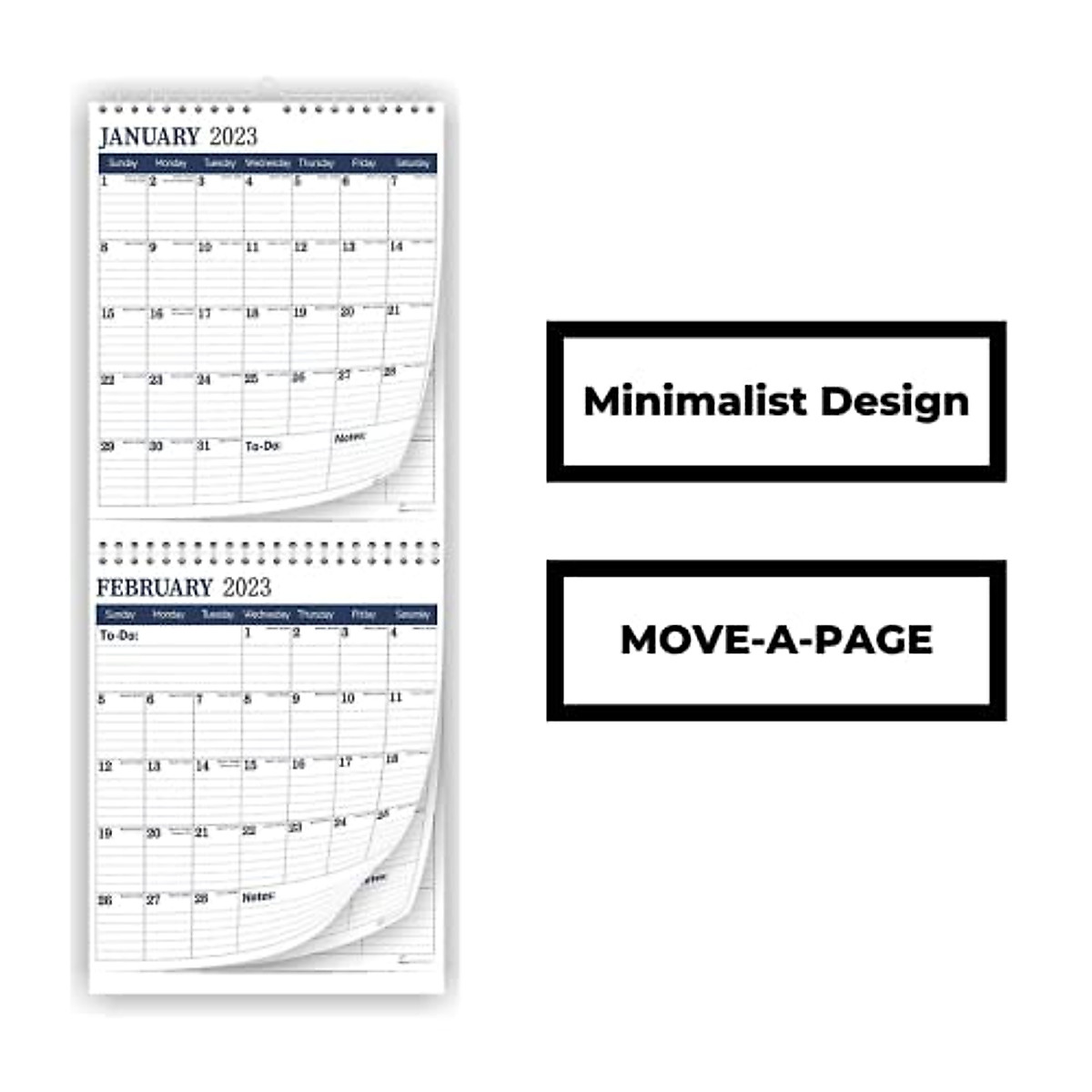 2023-2024 2-Month View Wall Calendar by StriveZen, Move-a-Page, Monthly, Foldable, Vertical, April 2023 - December 2024, 12x 28 Inches, Large, Minimalist, 21 Months